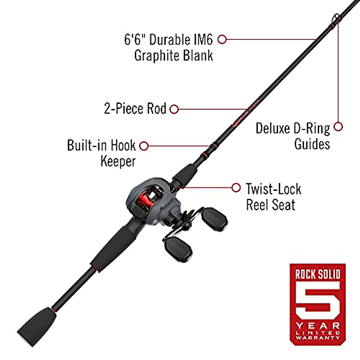 Quantum Invade Baitcasting Reel and Fishing Rod Combo, 6-Foot 6-Inch 2-Piece Baitcast Fishing Pole, Size 100 Reel, Right-Hand Retrieve, Dark Gray