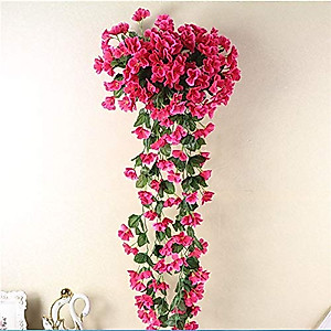 Meitan Artificial Violet Hanging Flower, Silk Violet Flower Garland Hanging Basket Decorative Plant Home Outdoor Wedding Arch Garden Wall Décor (2 pcs Rose Red)