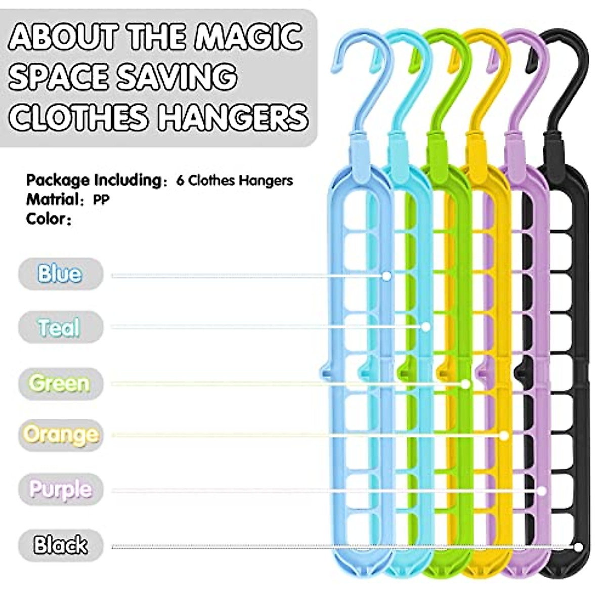 BESTBEL Closet Organizer and Storage, 6 Pack College Dorm Room Essentials, Bedroom Closet Storage Hangers, Magic Closer Organizer for Space Saving, Clothes Hangers with 9 Slots for Wardrobe