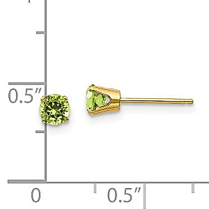 14K Yellow Gold 4mm Green Peridot Studs Gemstone Earrings August Birthstone Jewelry