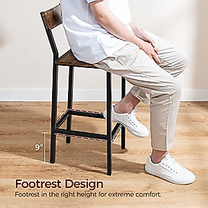 MAHANCRIS Bar Chairs, Set of 2 Bar Stools with Backrest, Kitchen Bar Stools with Footrest, Tall Counter Bar Stools, Easy Assembly, for Dining Room, Bar, Rustic Brown and Black BAHR03101
