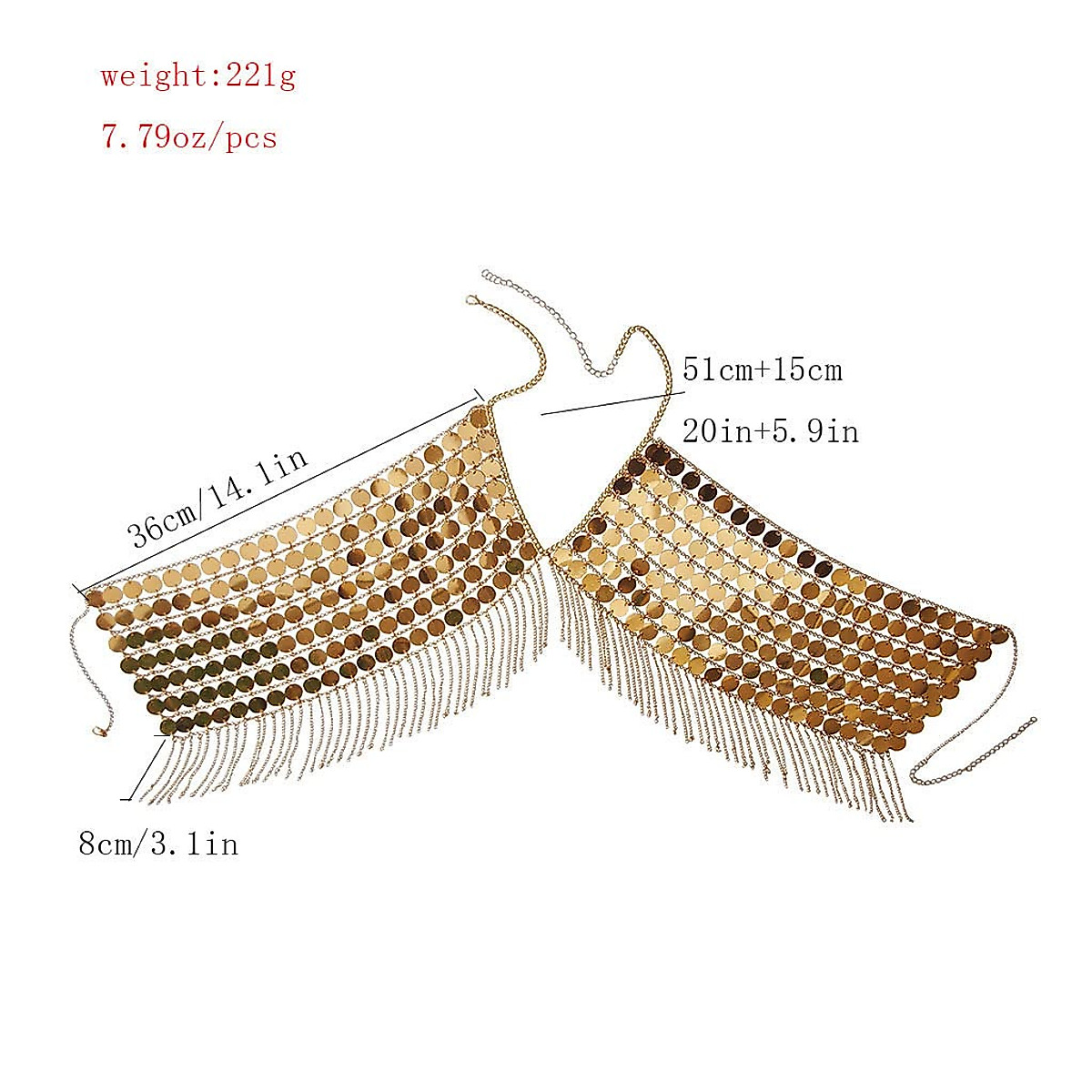 Sexy Body Chain Sequins Bra Chains Bikini Tassel Waist Chain (Gold)