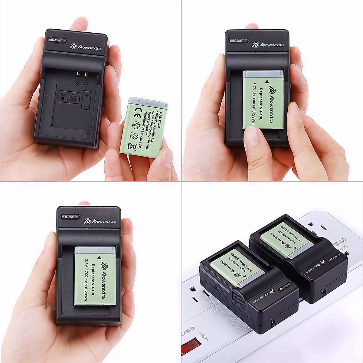 Powerextra 2 Pack NB-13L Battery and Travel Charger Compatible with Canon PowerShot G5 X G7 X G7 X Mark II G9 X G9 X Mark II SX620 HS SX720 HS SX730 HS Digital Camera