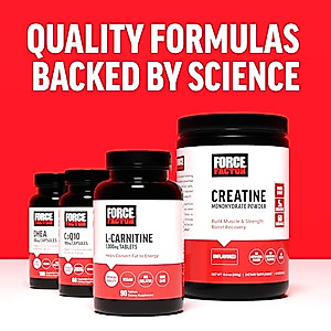 FORCE FACTOR Creatine Monohydrate, Creatine Powder for Muscle Gain, More Strength, and Faster Workout Recovery, Clinically Studied Micronized Creatine 5g Dose Per Serving, Unflavored, 60 Servings