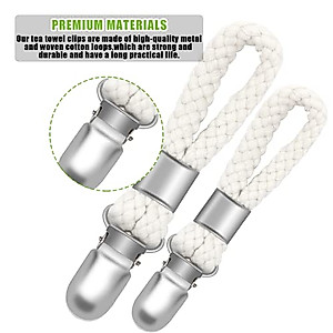 6 Pack Towel Hook Holder Braided Cotton Loop Towel Hangers Metal Clip Towel Hangers Rack Hand Towel Hook Tea Towel Holders for Kitchen Bathroom Ivory