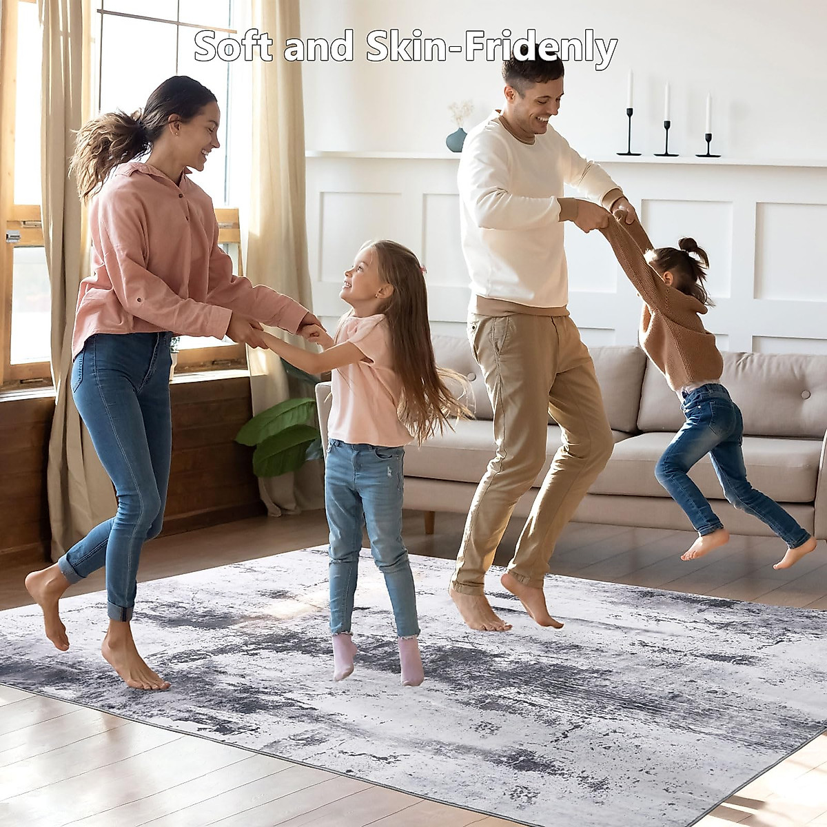 Washable Abstract Area Rug, 5x7 Grey Modern Living Room Rug, Non-Slip Non-Shedding Bedroom Rug, Indoor Rugs, Stain Resistant Rug for Dining Room, Bedside, Kitchen, Entryway and Dorm