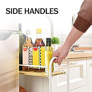 KINGRACK 4-Tier Slim Rolling Storage Cart with Wooden Tabletop,Skinny Mobile Kitchen Pantry Cart Metal with Wheels, Slide Out Utility Narrow Rolling Cart Easy Assemble for Tight Spaces, White