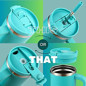 Thermosis 40 oz Tumbler with Handle and Straw | Coffee Tumbler with Lid and Straw | Water Bottle that Fits in Cup Holder Insulated Tumbler - Teal