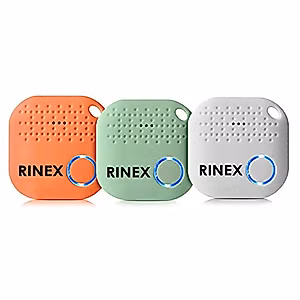 Bluetooth Key Finder – Key Locator Device with App, Siri Compatibility, & Extra Battery – Anti-Lost Keychain Tracker Device for Phone by Rinex - 3 Pack & Green, White, Orange