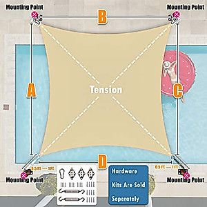 ShadeMart 8' x 16' Beige Sun Shade Sail Rectangle Canopy Fabric Cloth Screen smTAPR0816, Water and Air Permeable & UV Resistant, Heavy Duty, Carport Patio Outdoor - (We Customize Size)