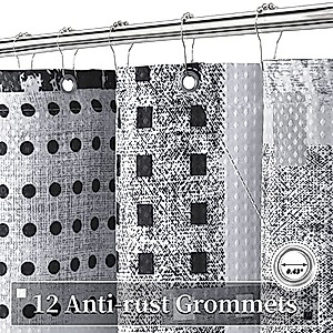 Awellife Black and White Shower Curtain Modern Gray Shower Curtains for Bathroom Waterproof Geometric Grey Shower Curtain Waffle Fabric Bathroom Curtain for Hotels, 72x72 inch