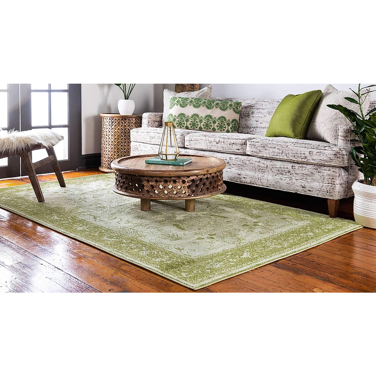 Unique Loom La Jolla Collection Farmhouse, Contemporary, Botanical, Traditional, Vintage Area Rug, 9 x 12 ft, Light Green/Green