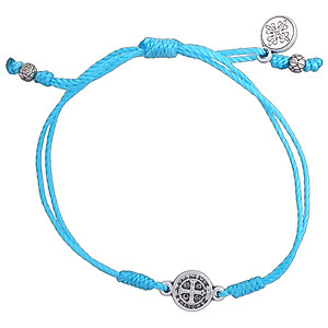 My Saint My Hero Inspirational Breathe Bracelet, Adjustable (Silver Plated Medal on Turqoise)