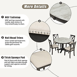 5 Pieces Dining Table Set for 4 Persons, Wooden Dining Table Set with One Faux Marble Dining Table and 4 Upholstered-Seat Chairs Modern Counter Height Dining Table Set for Kitchen Living Room, Gray