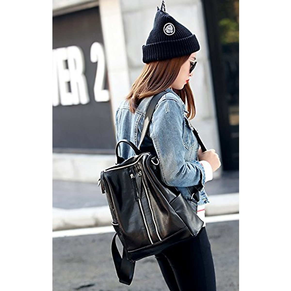 YALUXE Women's Convertible Real Leather Backpack Versatile Shoulder Bag (Upgraded 2.0) Black