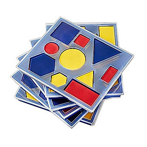 hand2mind Plastic Attribute Blocks Classroom Kit, Geometry Set, Preschool Learning, Manipulatives for Preschool, Montessori Math, Shapes for Toddlers, Home Schooling Materials Pre-K (Set of 6 Trays)