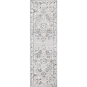 nuLOOM Gena Distressed Vintage Persian Area Rug - 2x8 Runner Rug Traditional Light Grey/Ivory Rugs for Living Room Bedroom Rug Dining Room