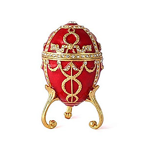 QIFU Faberge Egg Series Hand Painted Jewelry Trinket Box with Rich Enamel and Sparkling Rhinestones Unique Easter Day Gift
