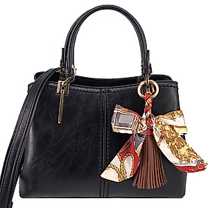 QTMY Silk Ribbon Bow Tassel Bag Pendant Charm Keyring Keychain for Women Purse Handbag Decor (Brown)