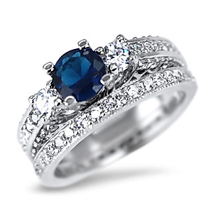 LaRaso & Co His Hers TRIO Wedding Set CZ Bridal Band Engagement Ring Set Him Her Thin Blue Line