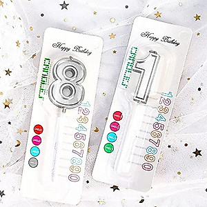 27th Birthday Candles Cake Numeral Candles Happy Birthday Cake Candles Topper Decoration for Birthday Wedding Anniversary Celebration Supplies (Silver)