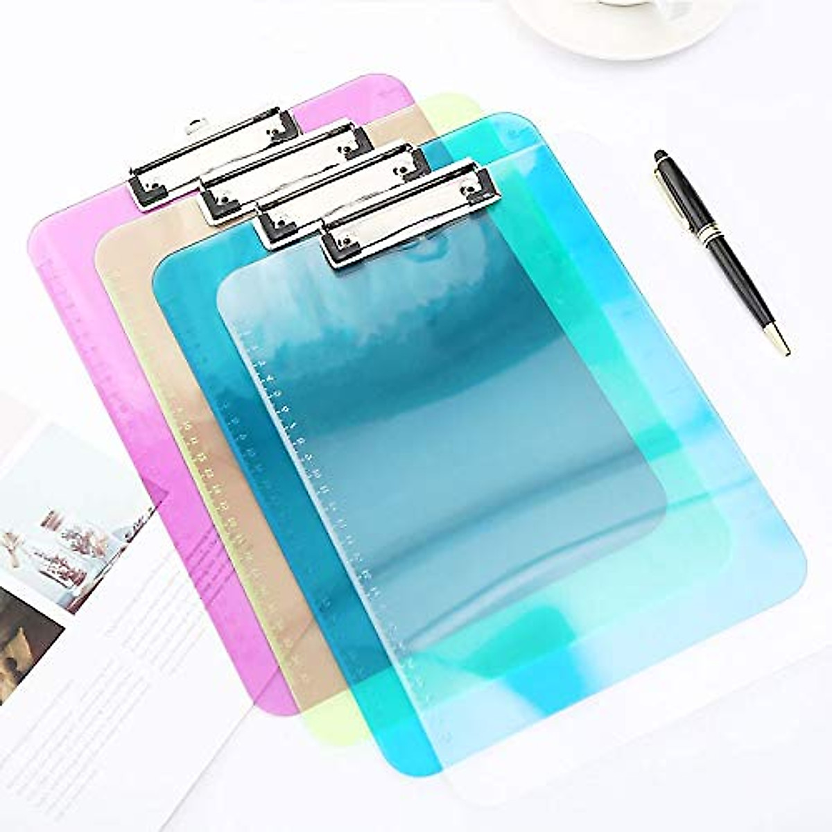 TGRTY Office Supply Clipboard A4 Acrylic Clipboard Transparent Writing Drawing Office Pads Paper Exam Storage Clip Board Stationery for School Supplies Durable Low Profile Clip (Color : Blue 1pc)