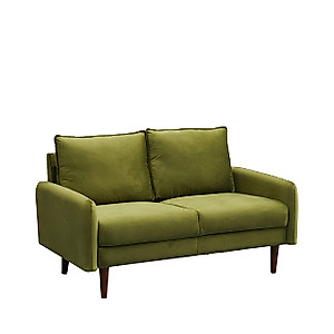 INSTORY Velvet Loveseat Mid-Century Modern Sofa Tufted Couch with Wooden Legs for Living Room - Army Green