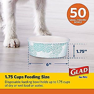 Glad for Pets Disposable Feeding Bowls | Small Dog Bowls in Teal Pattern | 1.75 Cup Feeding Size, 50 Count - Dog Bowls are Great for Dry and Wet Dog Food or Water