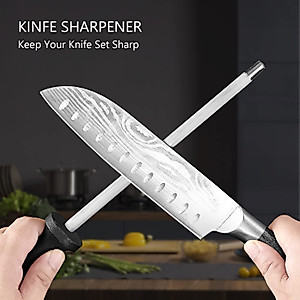 Kitchen Knife Set with Block - 24 pcs Home Essentials High Carbon German Stainless Steel Knives Set, Professional Chef Knife Set with 8 Steak Knives, Sharpener, Carving Fork & Shears