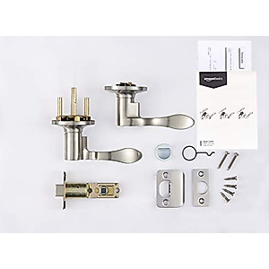 Amazon Basics TQ50S82 Shelby Door Lever, Passage, Satin Nickel