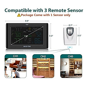 BOZYBO Weather Station Wireless Indoor Outdoor Thermometer: Digital Weather Thermometer with Atomic Clock Temperature Humidity Monitor with Calendar Adjustable Backlight and Calendar