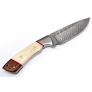 RANDY Damascus Steel Hunting Knife Best Damascus Skinning for Hunting and Camping Knife With Leather Sheath (9022) Over all 9 inches
