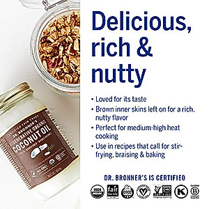 Dr. Bronner's - Organic Virgin Coconut Oil (Whole Kernel, 30 Ounce) - Coconut Oil for Cooking, Baking, Hair and Body, Fair Trade, Vegan, Non-GMO