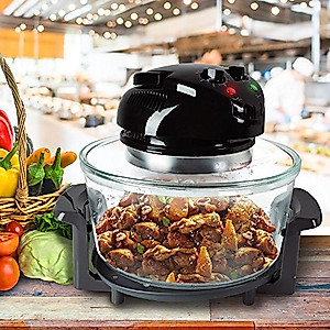 Nutrichef Convection Countertop Toaster Oven - Healthy Kitchen Glass Air Fryer Roaster Oven, Bake, Grill, Steam Broil, & Roast - Includes Glass Bowl, Broil Rack, & Toasting Rack - 18 Quart Capacity