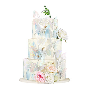 Gyufise 36 Pack Silver Laser 3D Butterfly Cupcake Toppers Hollow Butterfly Cake Decorations for Birthday Wedding Fairy Party Butterfly Wall Sticker Decal for Background Wall Decoration