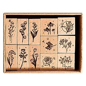 Wooden Plant Patterns Rubber Stamp - Plant and Flower Decorative Wooden Rubber Stamp Set for DIY Craft Card Scrapbooking Supplies Photo Album, Hand Book, Planner, Scrapbooking, 12Pcs