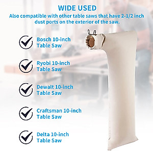 Table Saw Dust Collector Bag Replacement for Bosch/Dewalt/Ryobi/Craftsman/RIGID/Delta/Porter Cable/Makita/Metabo/Kobalt/Skilsaw 10" Tablesaws with 2.5" Dust Port | 2 Pack