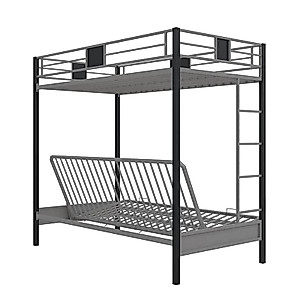 DHP Silver Screen Metal Bunk Bed with Ladder, Black, Twin