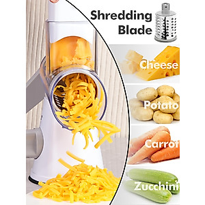 LucGee Rotary Cheese Grater with Handle - 3 in 1 Cheese Shredder Rotary Grater Stainless Steel Handheld, Vegetable Slicer for Fruit, Cheese, Nuts(White)