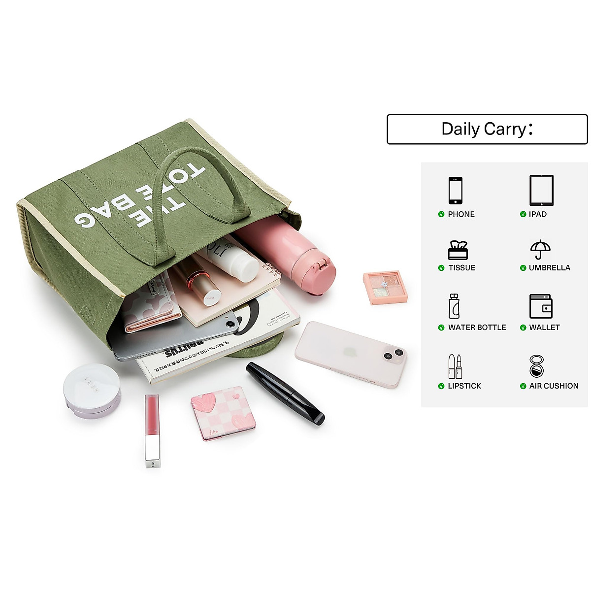 Tote Bag For Women,The Womens Tote Bags with zipper,Canvas Tote Purse Can shoulder/crossbody,Handbag