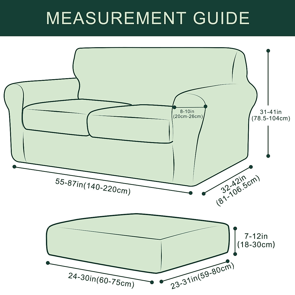CHUN YI 3 Pieces Stretch Loveseat Sofa Cover for 2 Seater Couch, Washable Soft Sofa Slipcover with 2 Separate Seat Cushion Covers for Dogs, Checks Spandex Jacquard Fabric, Medium, Grey/Gray