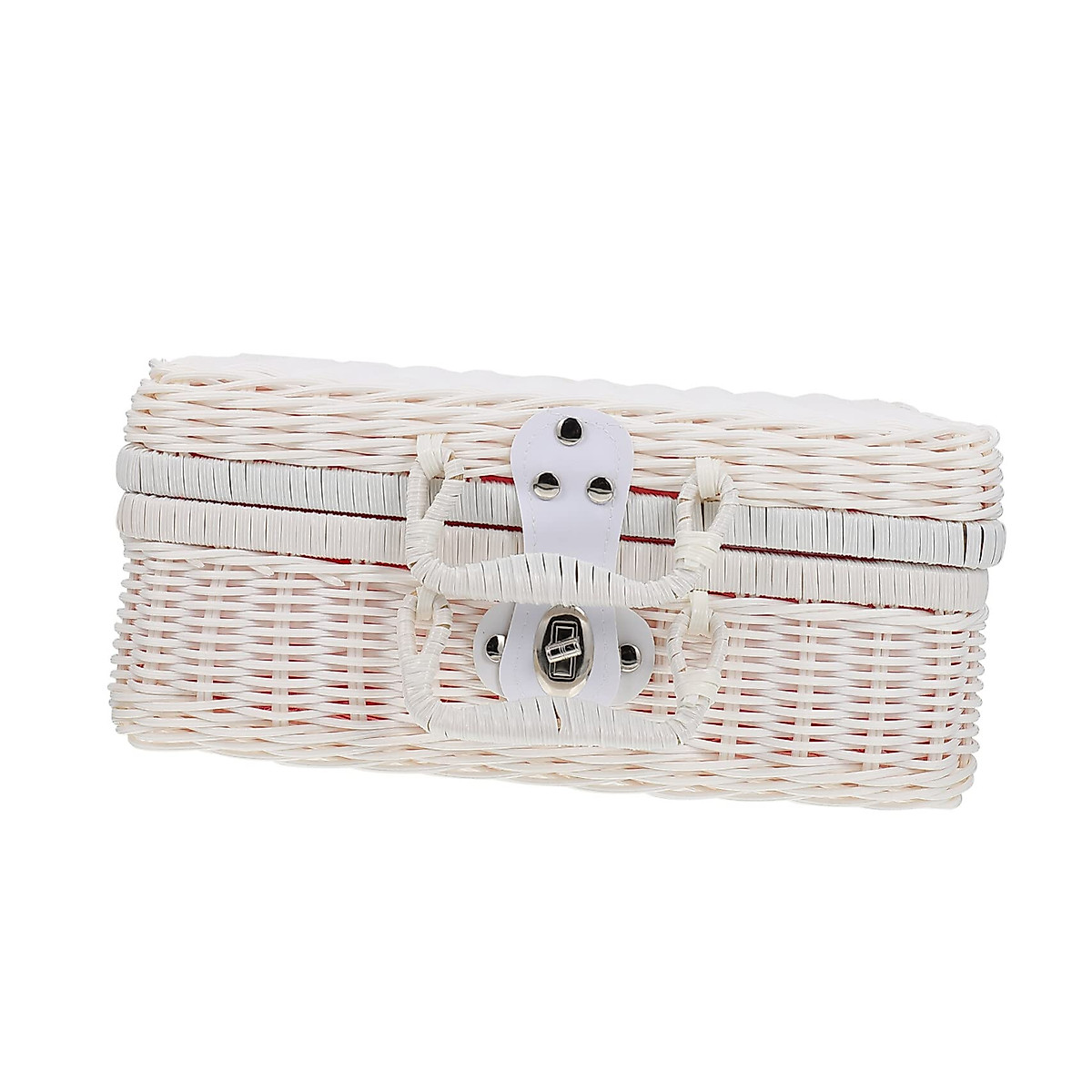 COLLBATH Rattan Suitcase Woven Baskets 1pc Seagrass Storage Baskets Wicker Storage Box Retro Handwoven Box Cosmetic Travel Plastic White Woven Box Bread Container Wicker Basket with Lid