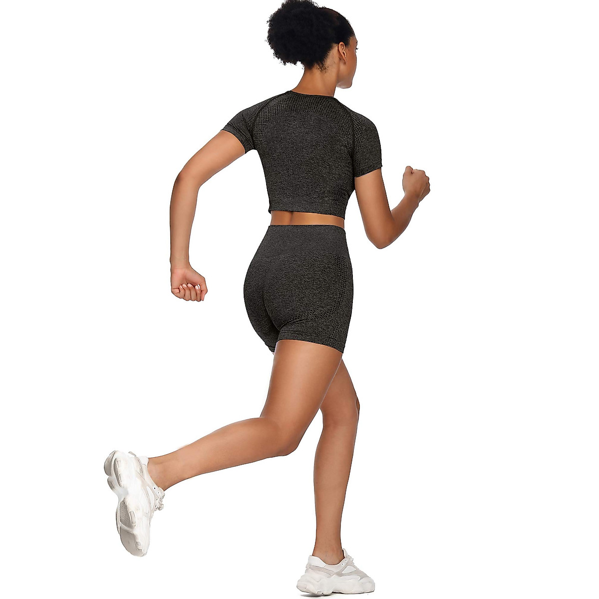 Sytiz Women Seamless Yoga Outfits 2 piece Set Workout Gym Shorts + Sport Bra (Black, Medium)