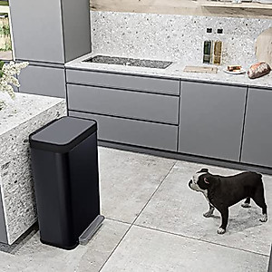 Home Zone Living 18.5 Gallon Kitchen Trash Can, Tall Stainless Steel Liner-Free Body, 70 Liter Capacity, Matte Black, Virtuoso Series