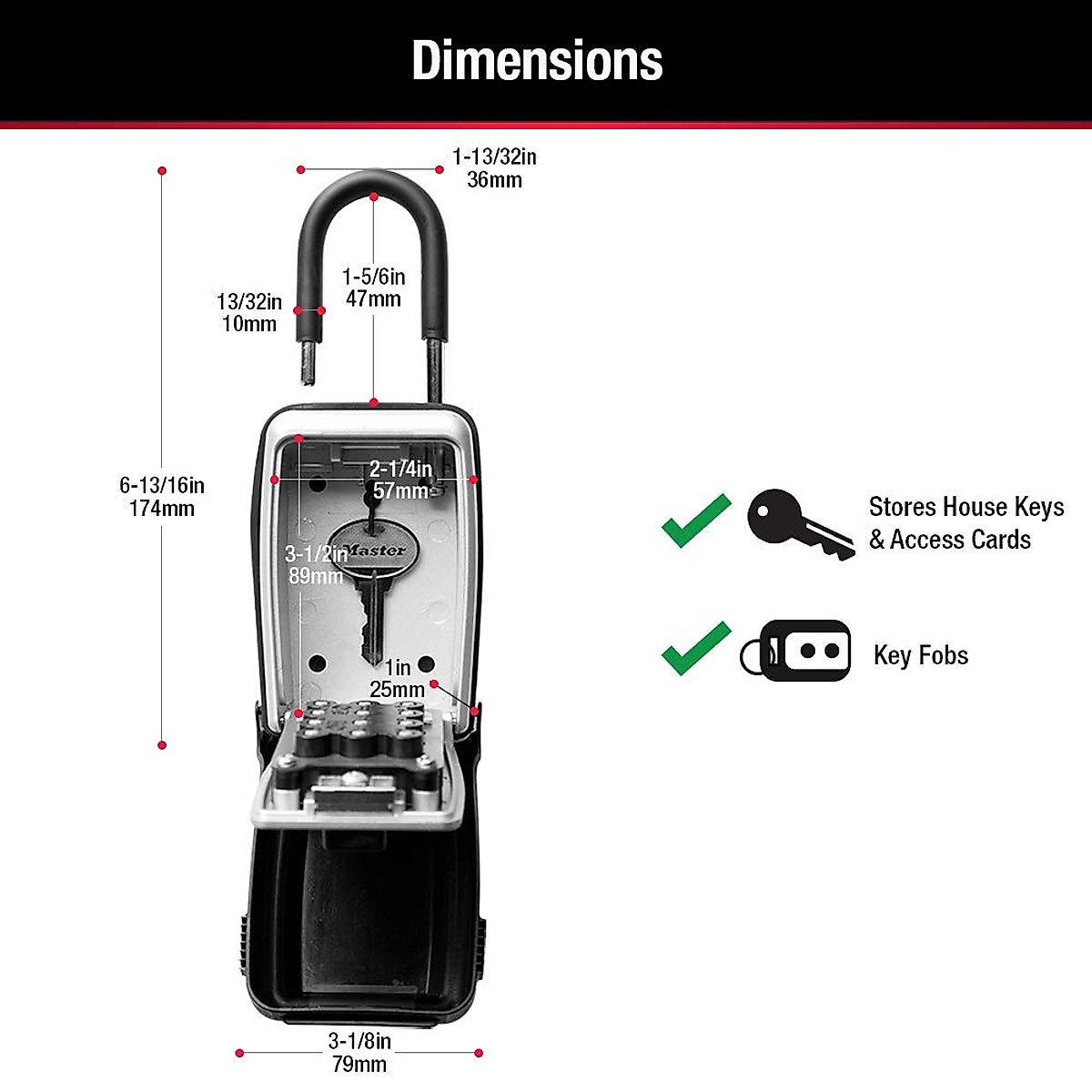Master Lock Portable Outdoor Key Lock Box with Push Button Resettable Combination Lock, Black, 5422EC