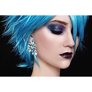 80s Funky Punk Rock Spiky Oversized Rhinestone Studded Candy Cluster Women Stud Earrings in Aurora Borealis (Aurora Borealis)