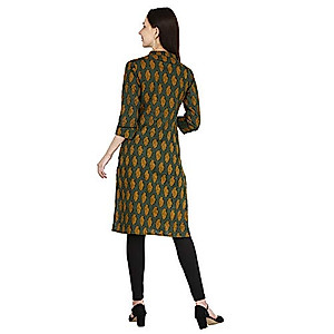 Ramkudi Indian Women's Printed Cotton Kurti Green Top