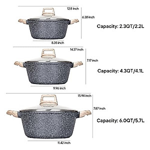 CAROTE 6 Qt Nonstick Stock Pot Soup Pot,Granite Cooking Pot, Casserole Dish Dutch Oven with lid Cookware PFOA Free (CLASSIC GRANITE)