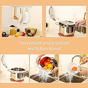 2 Pieces Pot Strainer with Handle Stainless Steel Colander Pasta Drainer Pan Pot Strainer with Recessed Hand Grips Suitable for Kitchen Pots and Pans Different Sizes up to 10 Inches