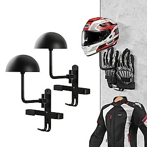 OPSOOPI Metal Helmet Holder Wall Mounted Motorcycle Helmet Holder, 180° Motorcycle Helmet Rack Helmet Hanger -2 Pack(2.6 inch)